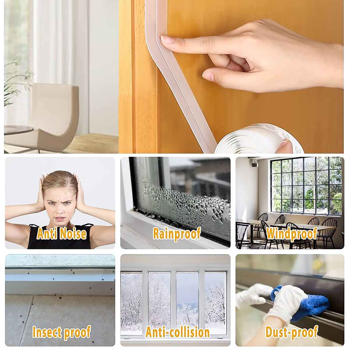 33.5 Ft Door Weather Stripping Door Seal Strip,Silicone Door Draft Stopper,Self Adhesive Shower Door Bottom Seal and Door Insulation Strip for Door Frame Windows and Glass Gaps (Transparent, 25+35mm)