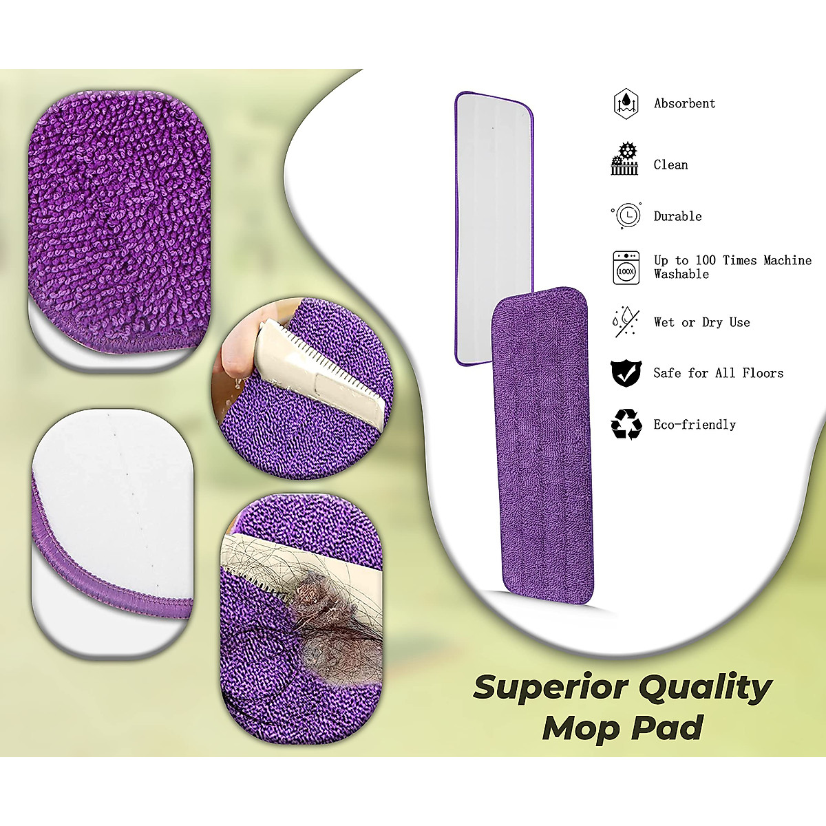 ARSUK Spray Mop Refill Pads Microfiber Replacement Heads Premium Wet/Dry Flat Mop Floor Cleaning Machine Washable Reusable 16 x 5.5 inches ( 3 Pack Purple)