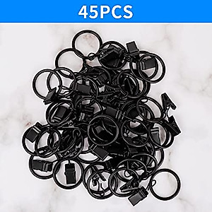 HAOBAOBEI 45 Pack Curtain Rings with Clips, Metal Matte Vintage Drapery Clips with Rings, Rustproof Decorative Drapery Curtain Clip Rings Hooks, 1 Inch Interior Diameter, Fits up to 5/8" Rod, Black