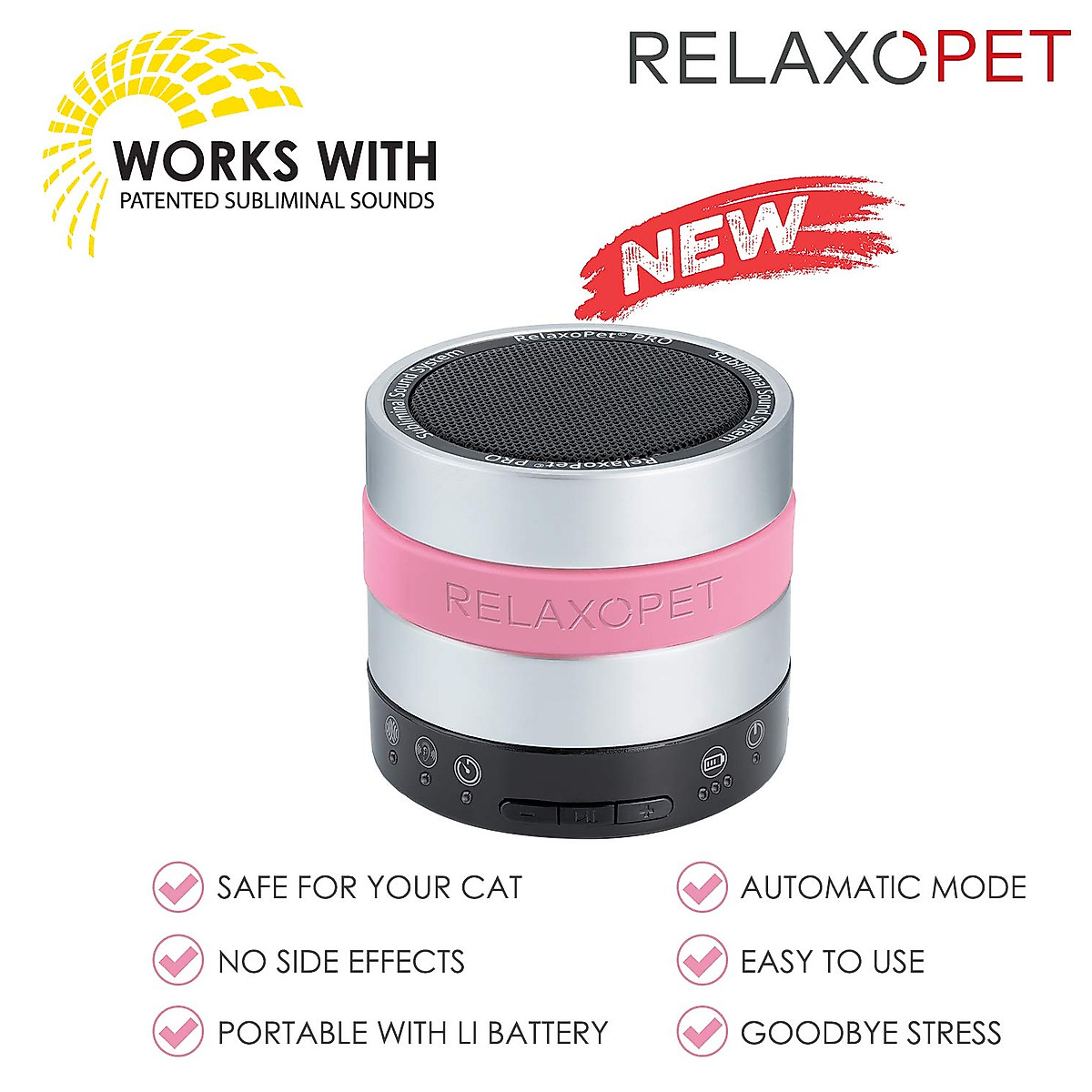 RelaxoPet PRO, Relaxation Trainer for Cats, Stress Relief and Calming Device for Cats Helps with Cat Anxiety, Reduces Destructive Behavior, Spraying, Scratching. Subliminal Sound Calming Aid
