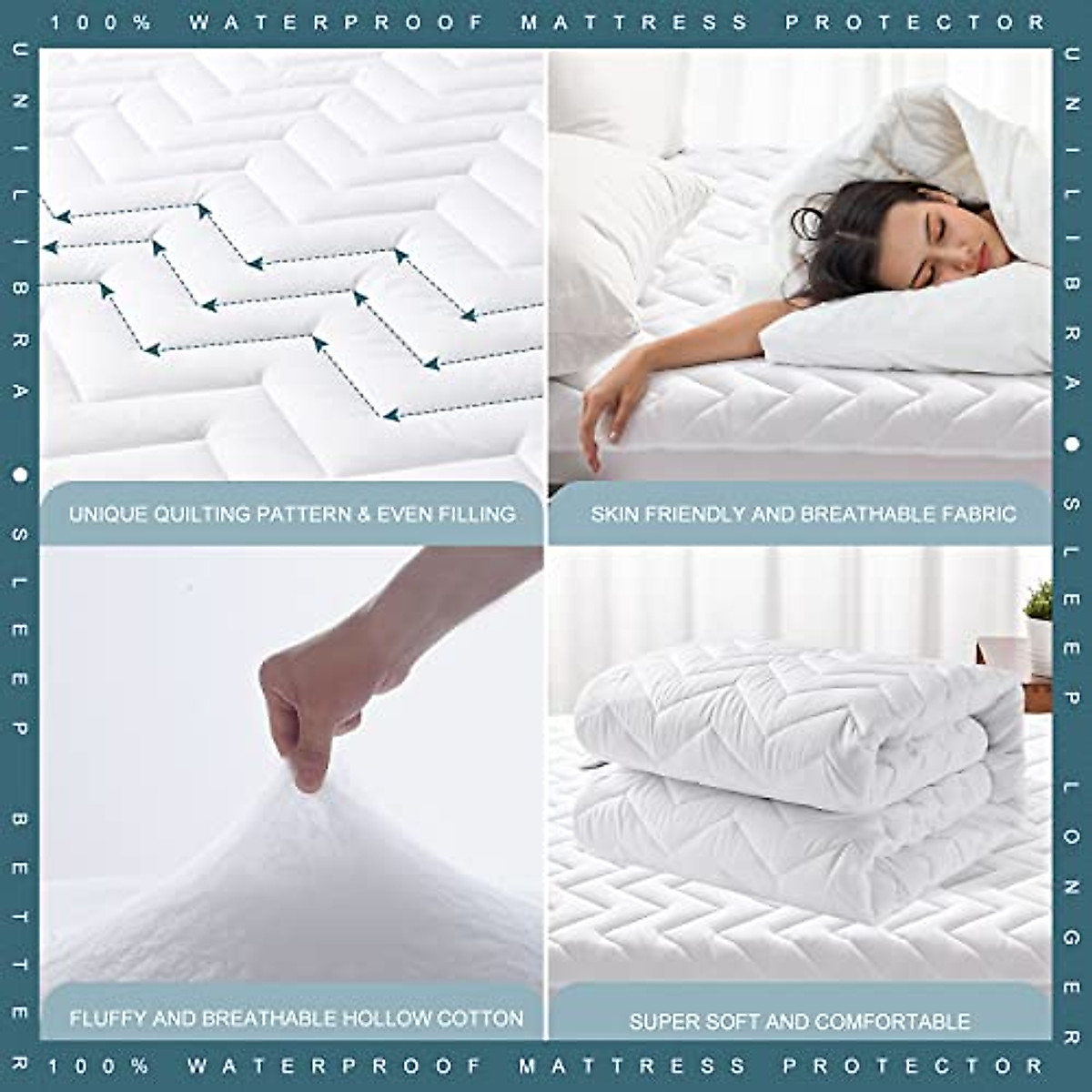 Queen Size Waterproof Mattress Protector Quilted, Breathable Ultra-Soft Filling Mattress Pad, Fitted Deep Pocket Mattress Cover Fits 6''-25'' Mattress