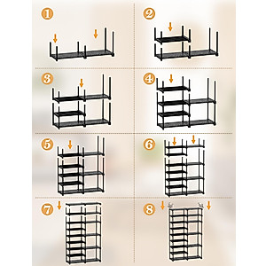TIMEBAL 9 Tier Shoe Rack Organizer, 32-40 Pairs Shoe Storage Shelf, Shoe Stand with 2 Hooks, Shoe Rack for Closet, Stackable Shoe Rack for Boot & Shoe Storage, Removable & Dust Large Shoe Rack