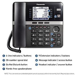 Panasonic Office Phone, Corded Extension Desk Phone Accessory to Connect Wirelessly to Expandable Base Station - KX-TGWA40B (Black)