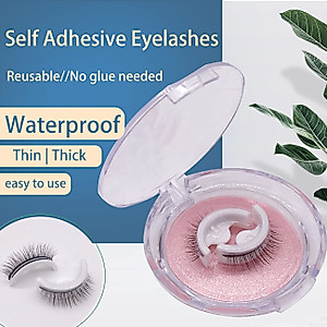 Self-Adhesive Eyelashes, Ksndurn Reusable Thick False Eyelashes - Non-Slip Waterproof False Lashes Without Glue