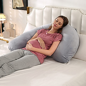 Elover Pregnancy Pillows for Side Sleeping Maternity Body Pillow for Pregnancy, Soft Pregnancy Pillow with Velvet Cover for Head Neck Belly Support (Dark Gray, Velvet)