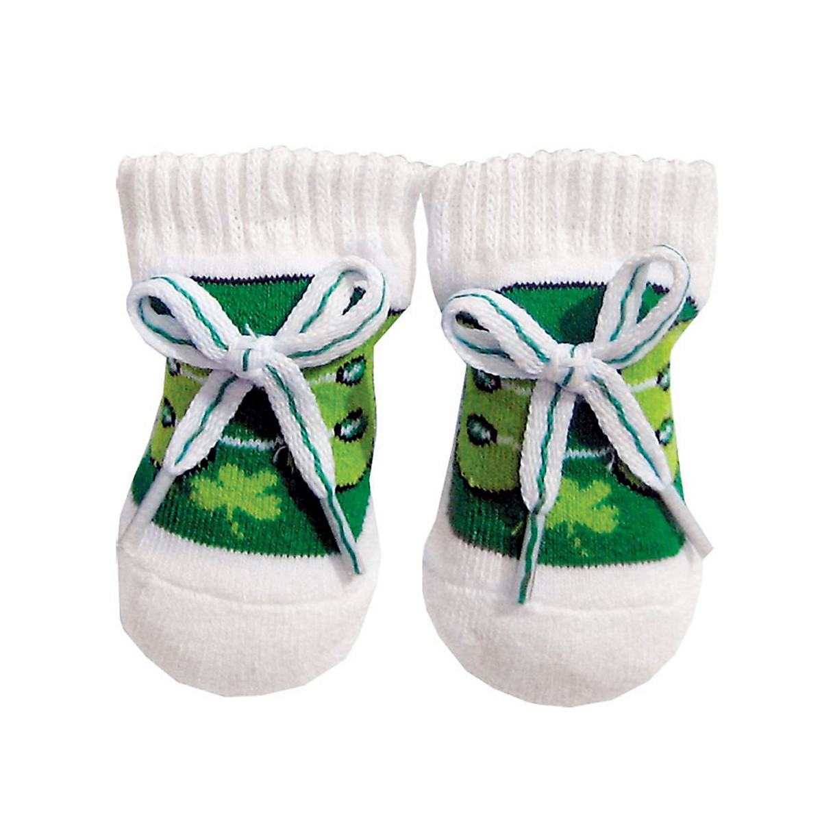 Baby Green/White Newborn Shamrock Booties