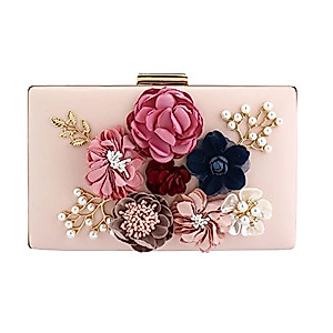 Floral Evening Bag for Women, Flower Evening Clutch Purse Elegant Banquet Handbag Lady Party Wedding Banquet Bag (Pink)