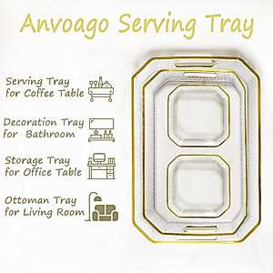 4 Pack Serving Tray with Handles, Gold Serving Tray for Party Breakfast Kitchen Dinner, Clear Decorative Ottoman Tray for Tea, Coffee,Multi-Use Plastic Trays Set