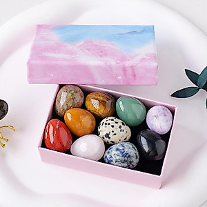MuYu Art Cute 10 Pcs Egg Crystal Stones Kit, Mixed Colors Bird Eggs Shape Stones Decor Chakra Healing Crystals Eggs Gift