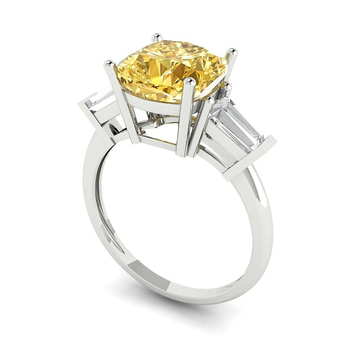 Clara Pucci 3.50ct Cushion cut 3 stone Solitaire Yellow Simulated Diamond Designer Anniversary Bridal Engagement Ring 14k White Gold 7.25