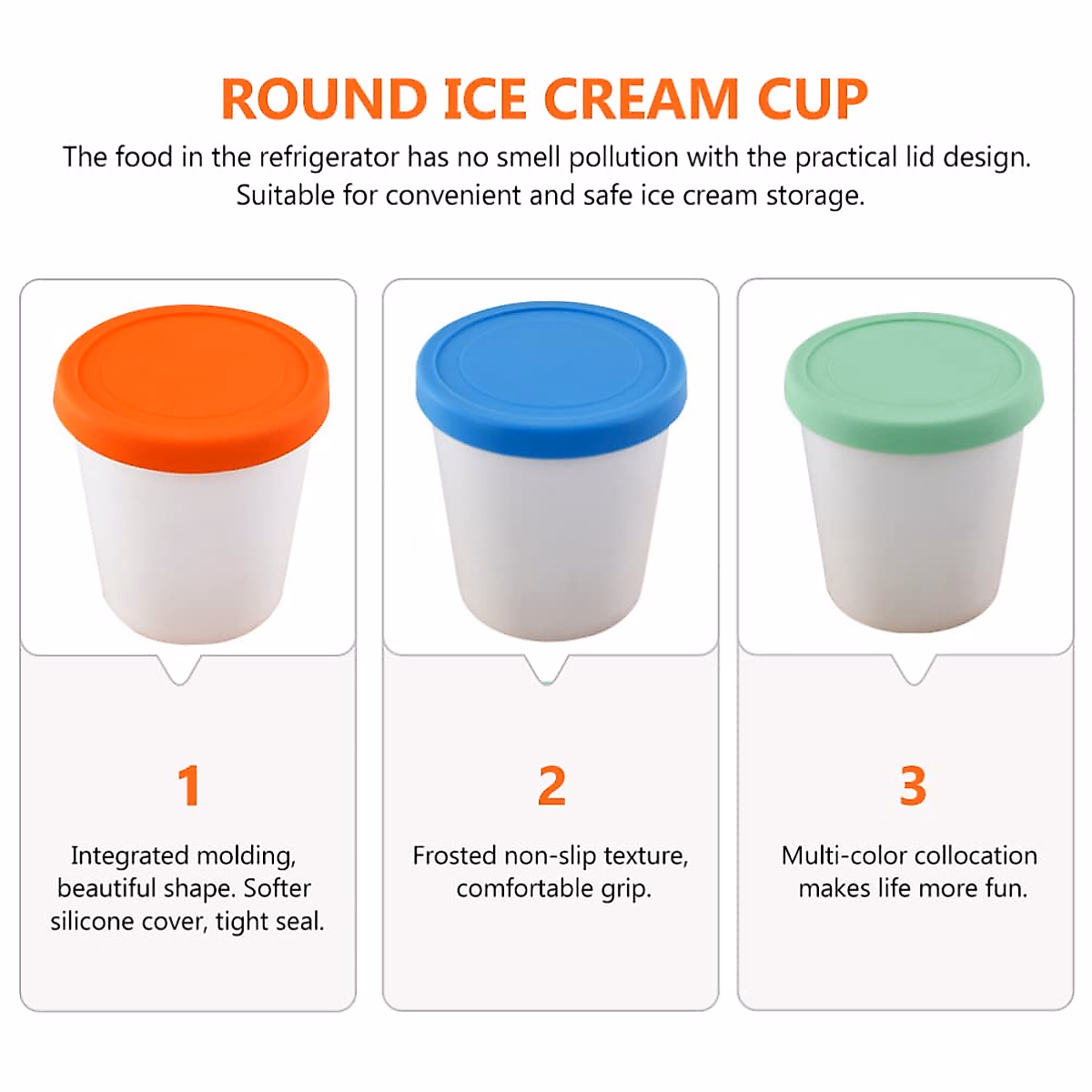 Angoily 4pcs Ice Cream Containers with Silicone Lids Freezer Food Storage Containers Tubs Dessert Container Leakproof Ice Cream Pint Cup For Homemade Ice Cream (3.14X2.63 Inch)