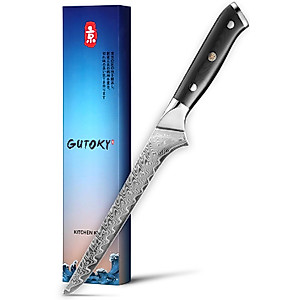 Gutoky 6 Inch Damascus Boning Knife, Feather Pattern Blade with G10 Handle, Japanese AUS10 Steel, Professional Kitchen Fillet Knife