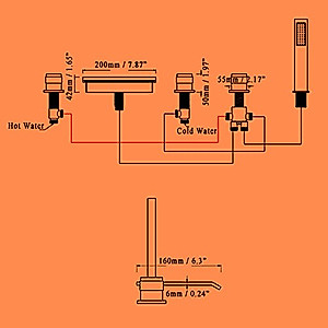 Lovedima Modern 5 Pieces Waterfall Bathroom Bathtub Faucet Roman Tub Filler with Handheld Shower