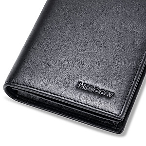 HISCOW Bifold Long Wallet with 15 Credit Card Slots - Italian Calfskin (Black)