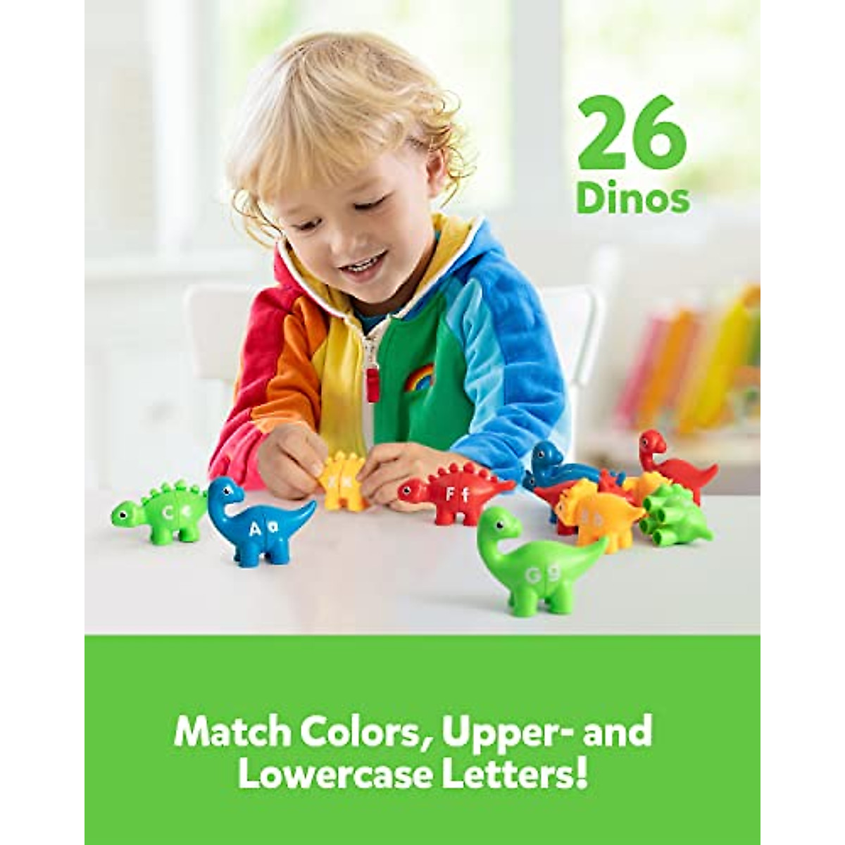 Coogam Matching Letters Fine Motor Toy, 26 PCS Double-Sided ABC Dinosaur Alphabet Match Game with Uppercase Lowercase, Preschool Educational Montessori Learning Toys for Toddlers Boys Girls
