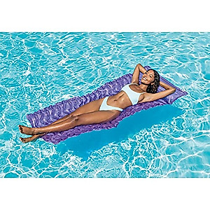 Intex Tote 'N Float Wave Mat Durable Vinyl Floating Inflatable Swimming Pool Lounger with Built-in Pillow Rest, 1 Float, Color Varies