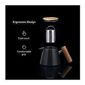 ChefWave Artisan Series Ceramic Tea Pot with Stainless Steel Extra-Fine Infuser for Loose Leaf Tea and Bamboo Cool Touch Lid, 20 oz.