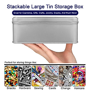 Silver Metal Tin Box with Secure Lid – Large Multipurpose Tin Can Storage Container for Jewelry, Crafts, Cookies, Pills, Gifts, Pencils and More - For Home and Office - 7.8 x 6 x2.8 inches