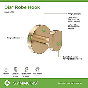 Symmons 353RH-BBZ Dia Wall-Mounted Robe Hook in Brushed Bronze