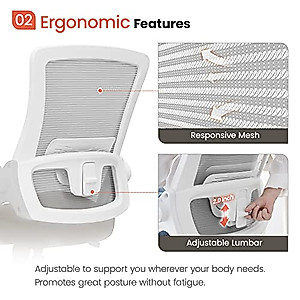 NEO CHAIR High Back Mesh Chair Adjustable Height and Ergonomic Design Home Office Computer Desk Chair Executive Lumbar Support Padded Flip-up Armrest Swivel Chair (Beige)