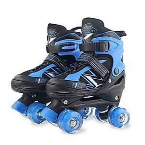 LIRENGUI Boys Skates, Kids Roller Skates for Boys with All Wheels Lighting Up, Girls Roller Skates for Fun Illuminating, Black n Blue Adjustable Roller Skates (Size 1-4)