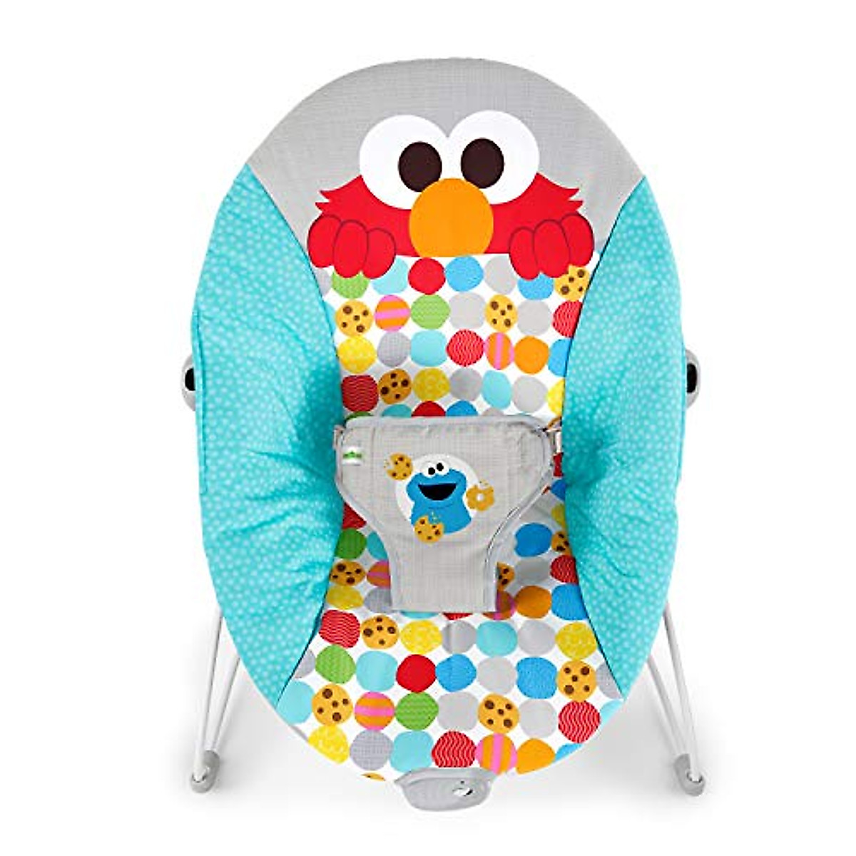 Bright Starts Sesame Street Baby Bouncer Soothing Vibrations Infant Seat - I Spot Elmo! with Cookie Monster and Big Bird - Removable-Toy Bar, 0-6 Months Up to 20 lbs