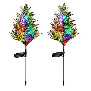 Xugenxes 2Pcs Solar Garden Christmas Tree Stake Lights,Solar Power Decoration Light Outdoor Waterproof,Xmas Pathway LED Stake Lights for Patio Yard Deck Walkway Solar Christmas Decor