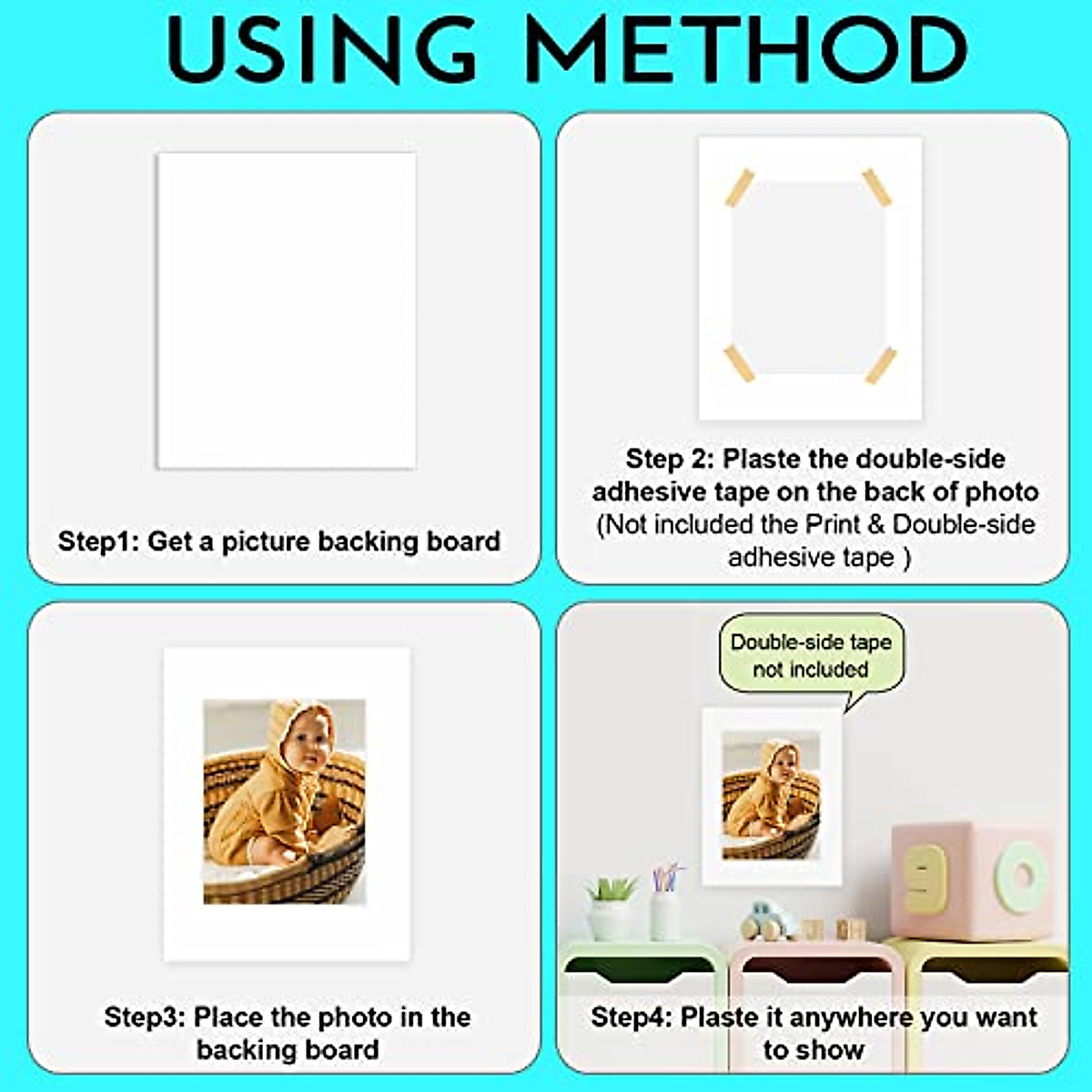 16 Pack 8x10 Picture Backing Board,JIEJIEGS Uncut White Mats Matboards for Photos, Frame, Artwork, Print,Picture,4-PLY,Acid-Free(16PCS,8X10in)