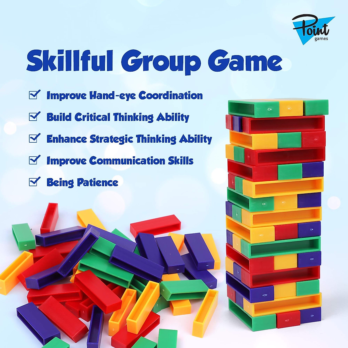 Point Games Tower - Stacking Blocks Game - Toppling Balance Tower Games - Developmental & Interactive Puzzle, Test Stabilizing Skills- Ages 6+