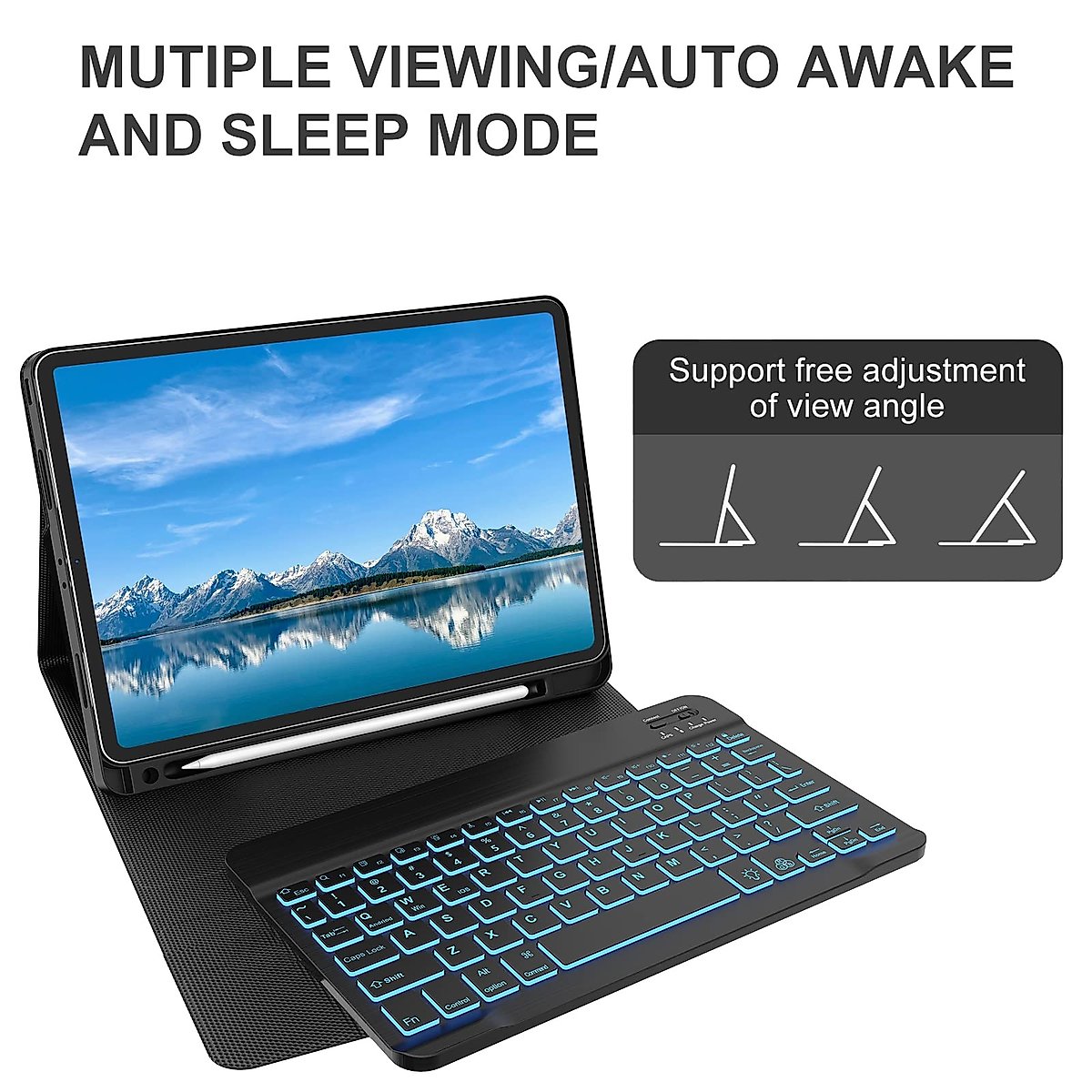 KVAGO Keyboard Case for iPad Air (5th, 4th gen - 2022, 2020), iPad Air 5th Generation Case with Keyboard, 7 Colors Backlit, Detachable, Wireless Keyboard, Slim Folio Cover 10.9“ with Pencil Holder