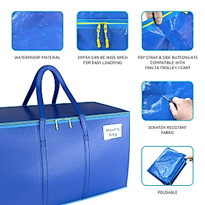 4-Pack Packing Bags for Moving with Handles - Extra Large Storage Bags Heavy Duty, Moving Boxes & Bins Alternative, Blue College Moving Totes for Clothes