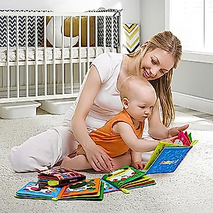Dr.Rapeti Soft Cloth Books Baby Books Bath Books 6-Pack for Baby Infant Toddler Kids Crinkle Squeaky Washable Chewable Non-Toxic Early Educational Giftable