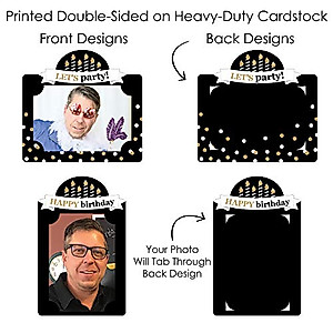 Big Dot of Happiness Adult Happy Birthday - Gold - Birthday Party Picture Centerpiece Sticks - Photo Table Toppers - 15 Pieces