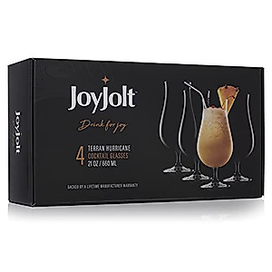 JoyJolt Terran Pina Colada Glasses - Premium Hurricane Cocktail Glasses Made in Europe - 17-Ounce l Crystal Drinking Set - Set of 4 Hurricane Glasses Cocktail Set, ideal for Refreshing Cocktails