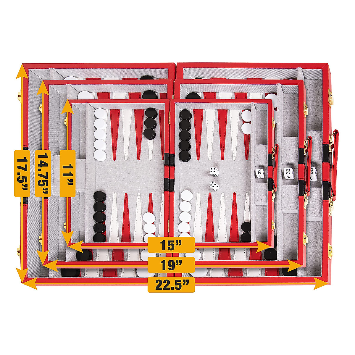 Backgammon Set 15 inch, Medium - Classic Board Game for Adults and Kids with Premium Leather Case - Includes Strategy & Tip Guide (Red)