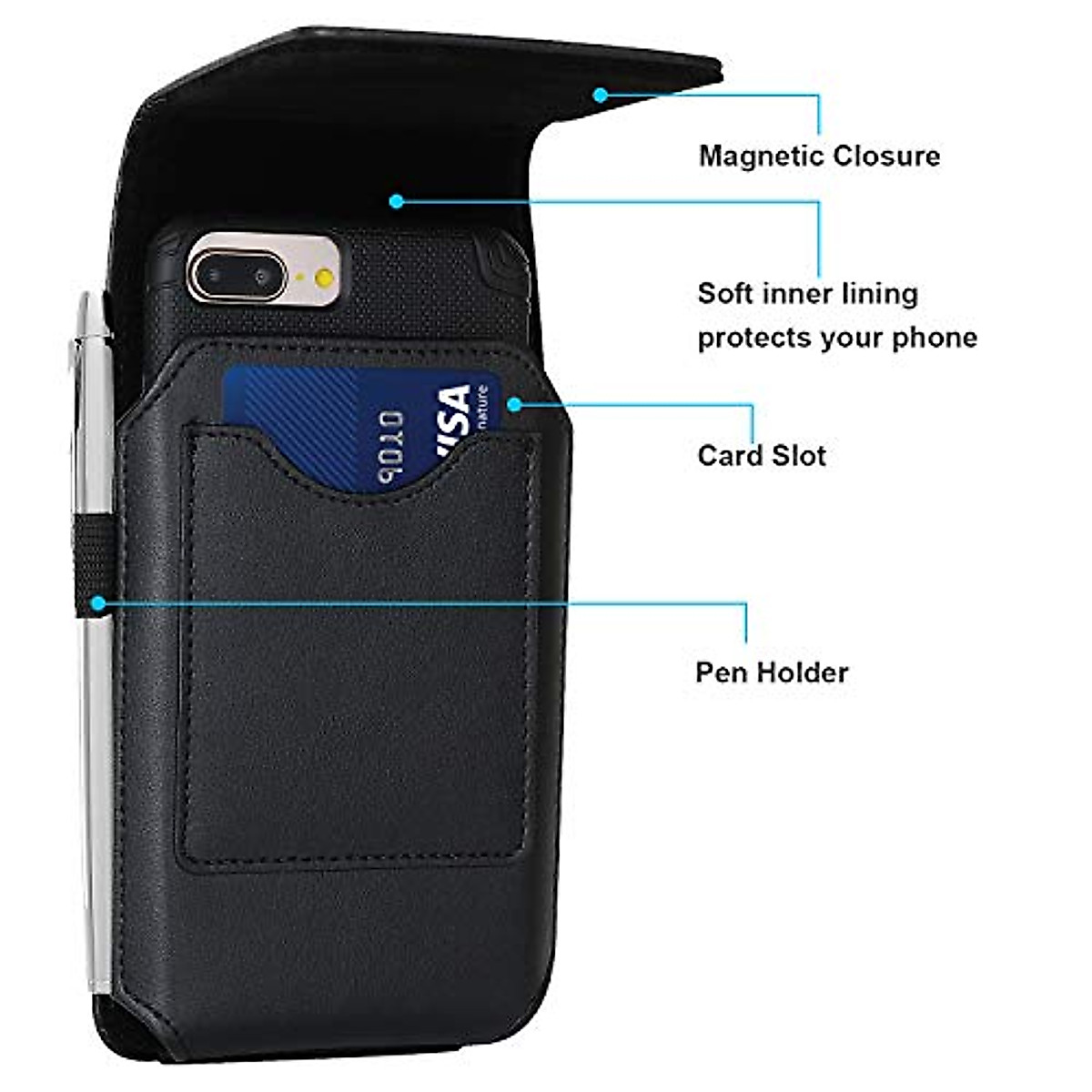Mopaclle Phone Holster for Samsung Galaxy A12/A52/A53/A71/A73/ A03s A04s/ Note 20 Ultra Note 8 9/ S22 Plus S23+/14 Plus 11 Pro Max, Leather Belt Clip Cell Phone Holster Pouch with ID Card Belt Holder