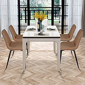 HOMHUM 4 PCS Faux Leather Dining Chairs, Mid Century Modern Leisure Upholstered Chair with Metal Legs for Kitchen Living Room Brown