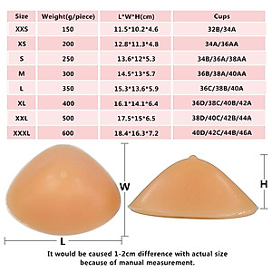 Ecoup A-DD Cup Triangle Silicone Breast Forms Concave Bra Enhancer Inserts Mastectomy Prosthesis 1 Piece (Nude, XXS - 150g（0.33 lb/Piece) - Cup 32B/34A