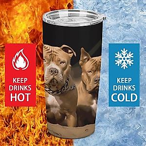 Stainless Steel Insulated Travel Mug with Lid Spill Proof Car Tumbler Cup Pitbull Dogs Printed Camping Cups for Coffee Tea Thermos Keeps