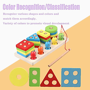 QYBZOKL Montessori Toys for 2 Year Old Boys Girls,Wooden Sorting & Stacking Toy, Magnetic Fishing Game for Toddlers,Preschool Educational Learning Toy for Kids Ages 3 4 5 6+, Birthday Gifts
