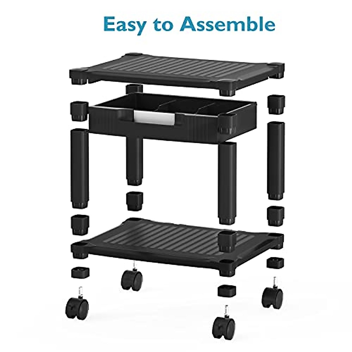 MaxGear Printer Stand, Under Desk Printer Stand with File Storage and Cable Management, Height Adjustable Printer Cart, 2 Tier Computer Printer Desk Stand with 4 Wheels, 3D Printer Table for Office