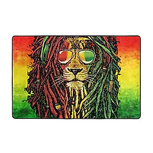 NiYoung Memory Foam Area Rugs for Living Room Children Bedroom Dorm Room, Non Skid Backing Doormat Floor Mat Ultra-Soft Throw Rugs Runner, Ergonomical, Cool Reggae Rasta Flag Lion