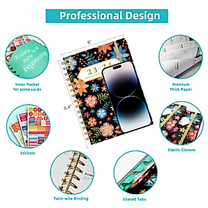 Ymumuda 2023 Planner, Weekly Monthly Planner 2023, 12-Month School Planner from JUL.2023 to JUN.2024, 8.4" X 6", Spiral Planner Notebook with Stickers, Elastic Closure, Inner Pocket, Coated Tabs, Floral