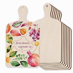 8 Pcs Wooden Cutting Board with Handle Rectangle Unfinished Wood Paddle Serving Chopping Board Cutout Blank Wood Charcuterie Cheese Board for DIY Craft Christmas Home Kitchen Fruit Decor,6.5 x 11.8"