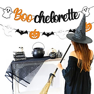 Halloween Boochelorette Banner Ghost Pumpkin Bat Theme for Bachelorette Wedding Bridal Shower Engagement Party Glitter Decorations Supplies