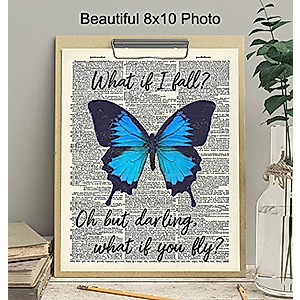 Inspirational Wall Art - Home Decor, Room Decorations for Bedroom, Office, Living Room - Unique Cute Boho Gift for Women, Girls, Teens - Blue Butterfly – 8x10 Self Confidence Picture Poster Sign