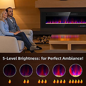BREEZEHEAT 60inch Electric Fireplace Recessed Wall Mounted-Ultra Thin Fireplace Heater for Living Room/Bedroom with 2 Heat Vents, Remote Control, Touch Screen, Adjustable Flame, 8H Timer, 750w/1500w