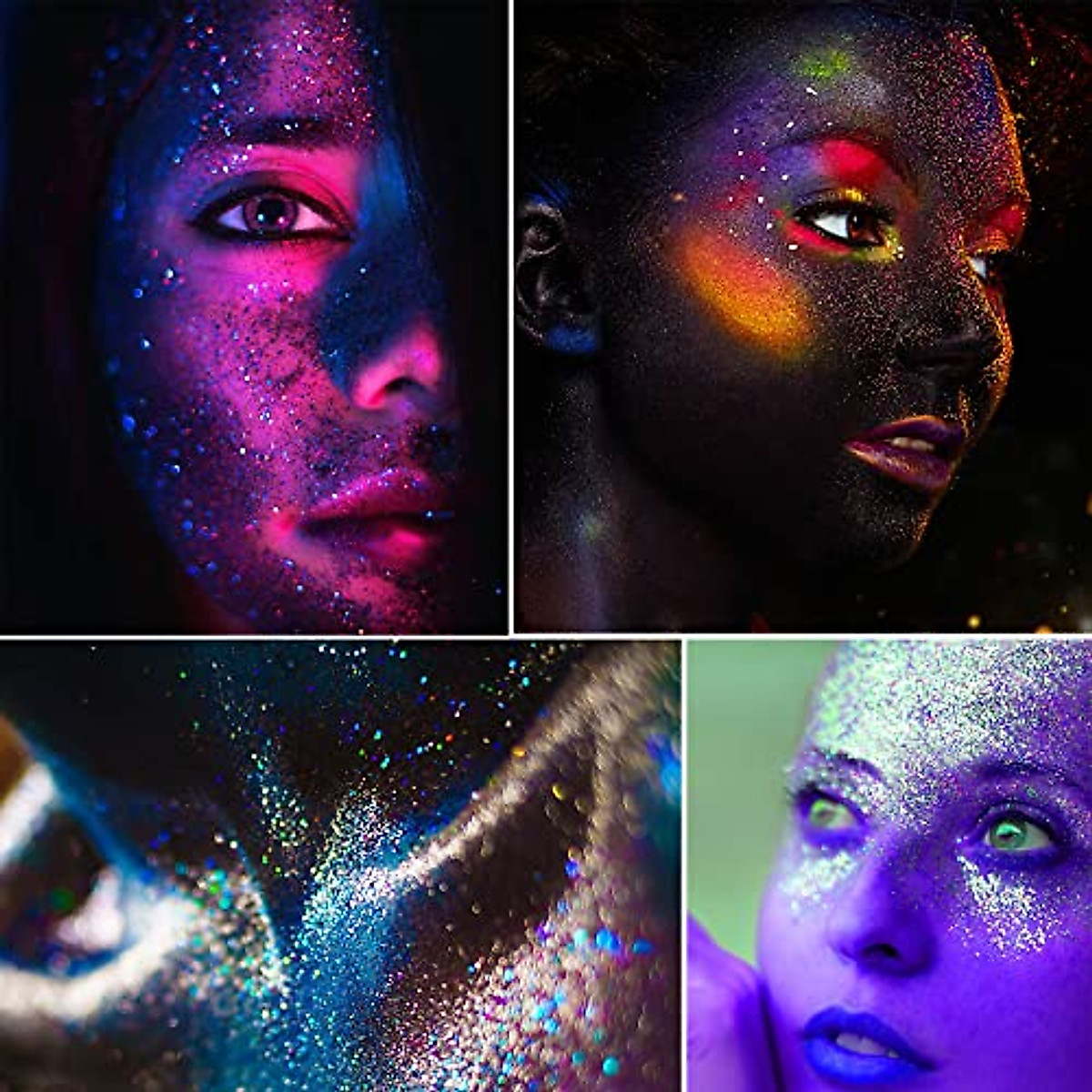 Wismee Glow in The Dark Body Face Glitter Gel, 6 Colors Chunky Holographic Body Glitter Makeup for Body, Face, Hair, Eyeshadow, Glitter for Halloween, Resin, Tumblers, Craft, Cosmetic & Nail Art