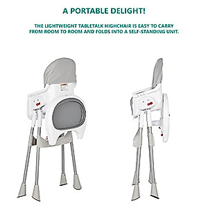 Dream On Me Portable 2-in-1 Tabletalk High Chair, Convertible Compact High Chair, Light Weight Portable Highchair, Grey