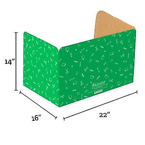 Really Good Stuff Large Privacy Shields for Student Desks – Set of 12 - Matte - Study Carrel Reduces Distractions - Keep Eyes from Wandering During Tests, Green with School Supplies Pattern